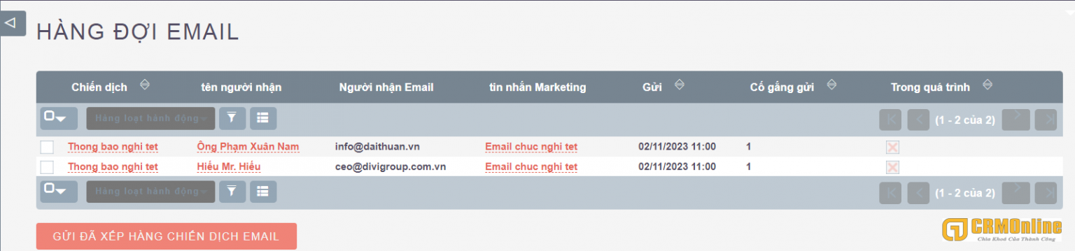 Quản lý gởi email tự động hàng loạt cho khách hàng.